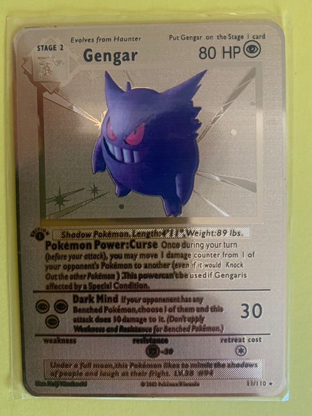 Gengar Pokemon Custom Metal Card/gift/collector/christmas - Etsy
