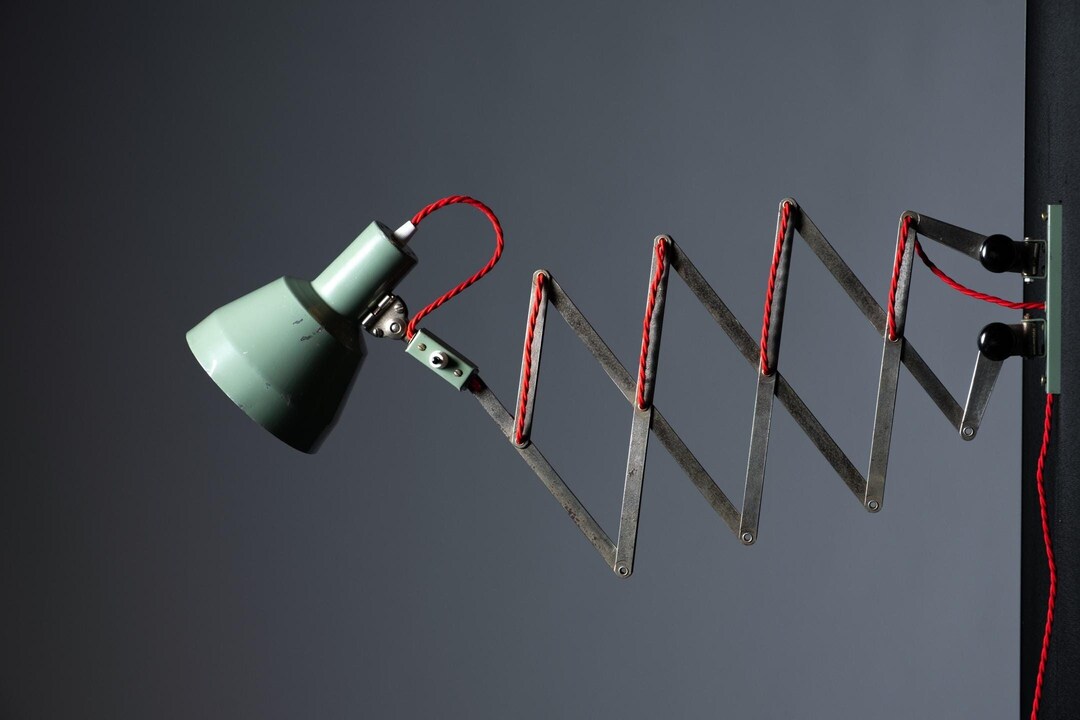 1960's Extendable Scissor Lamp - Sage Green / Red - Mid-century - Etsy