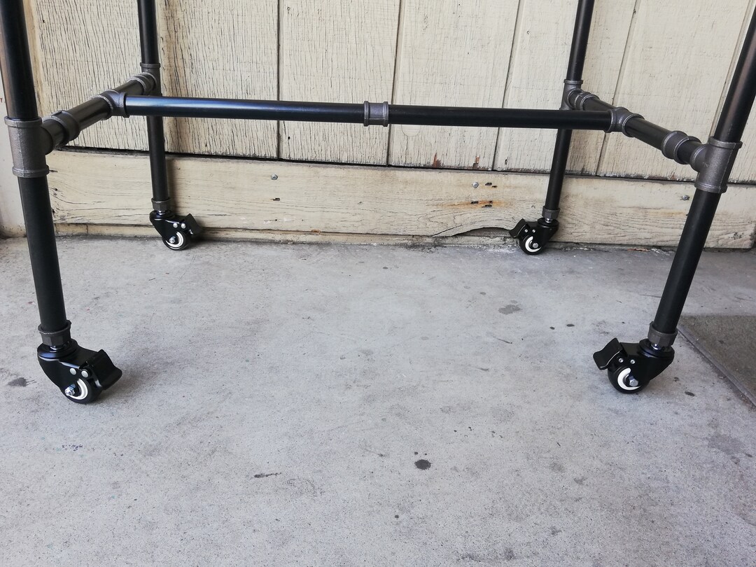 Dinning Table Legs W/crossbar,with Wheels 2",black Pipe Legs W/crossbar ...