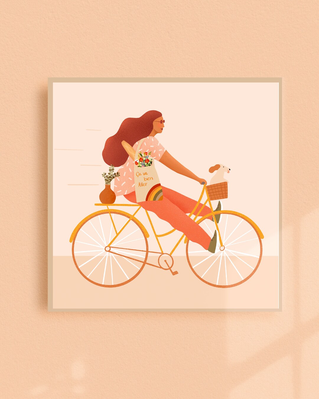 Woman Riding A Bike Illustration Art Print, Bicycle Wall Art, Cycling ...