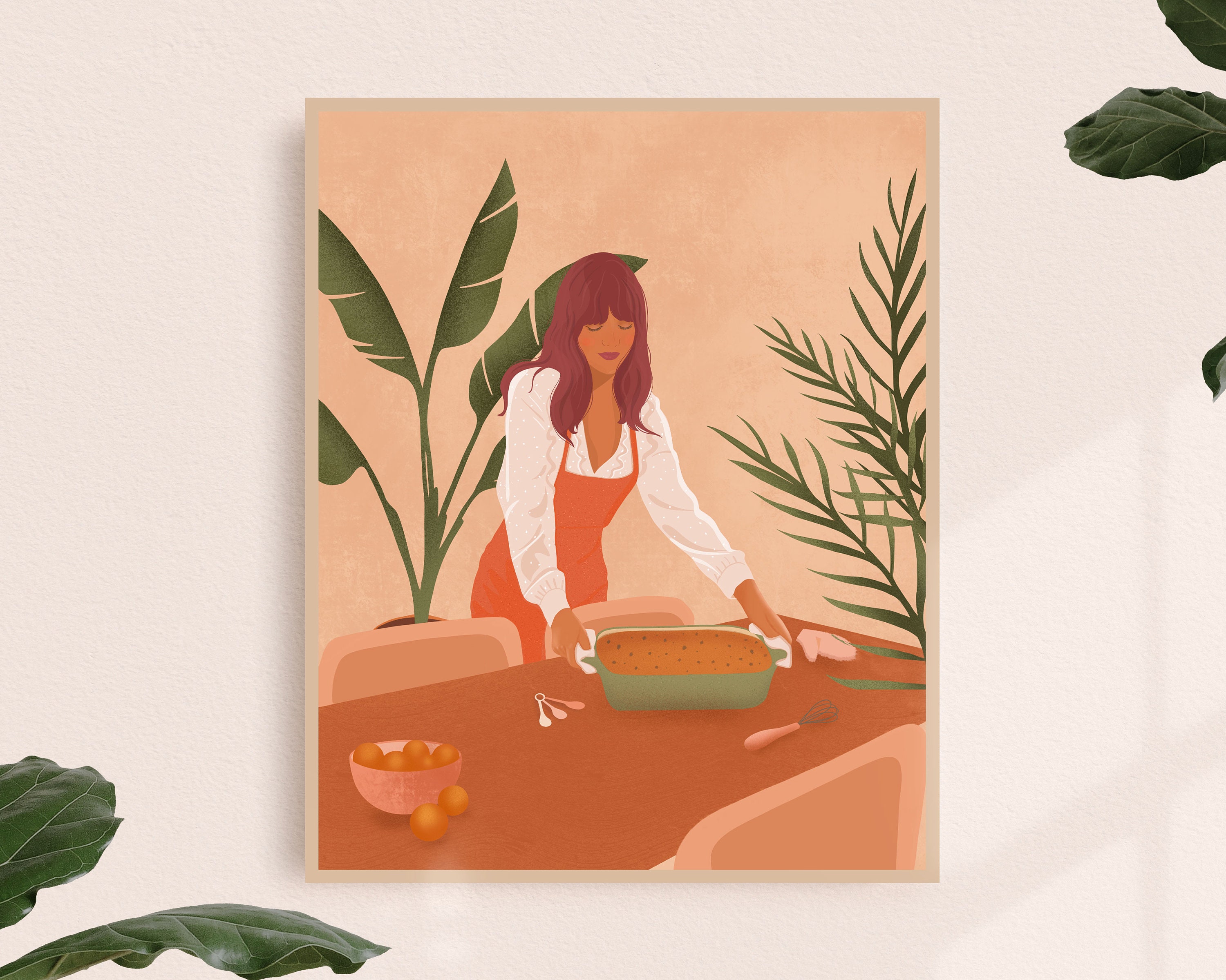 Woman Cooking Wall Art Peaceful Botanical Print Kitchen | Etsy