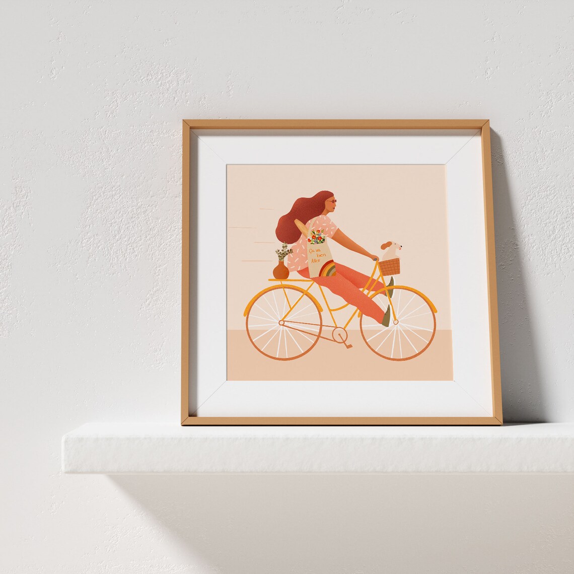 Woman Riding A Bike Illustration Art Print Bicycle Wall Art | Etsy