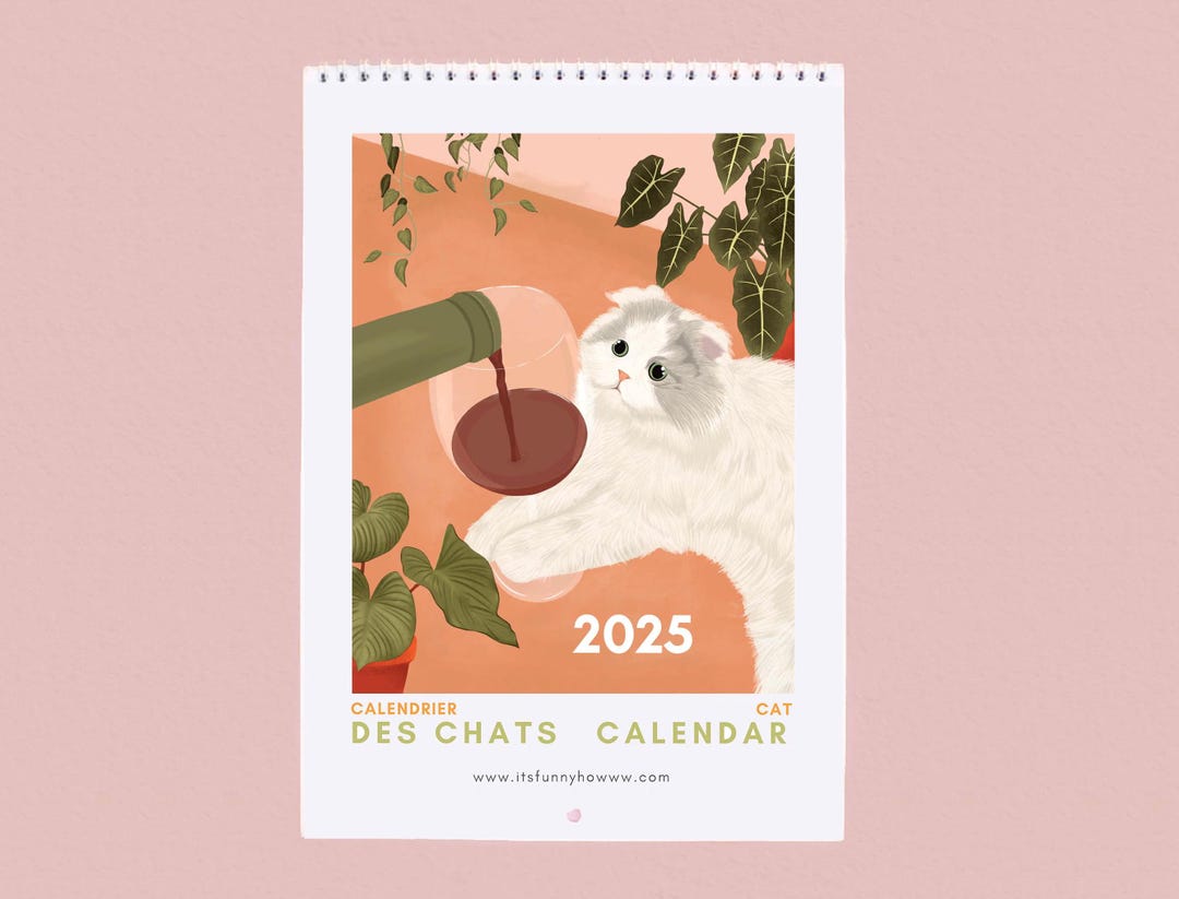 2025 Cat Calendar, Cat Wall Calendar, Gift for Her, 2025 Illustrated ...