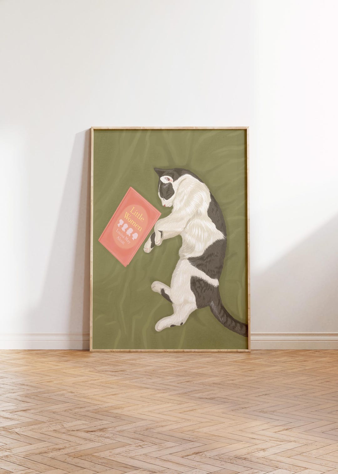 Whimsical Cat Napping Over Louisa May Alcott Little Women Book Print ...