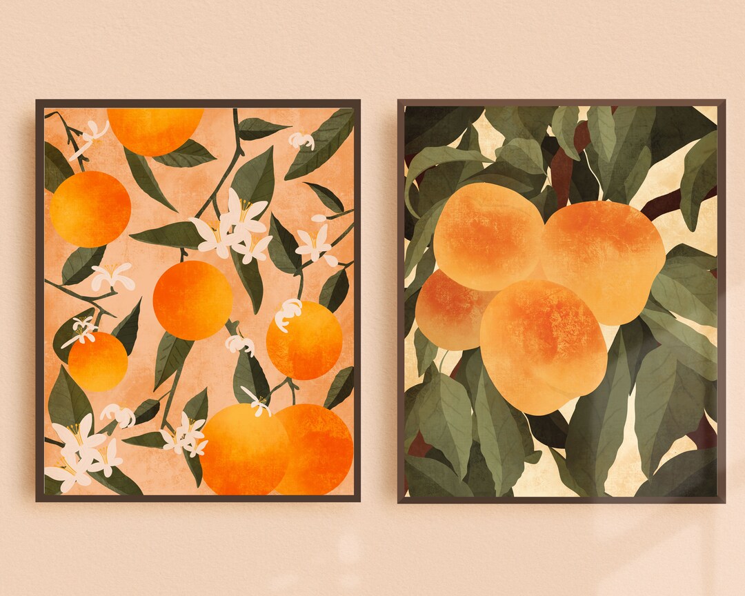 Set of 2 Citrus Botanical Prints, Fruit Art Print, Citrus Art, Lemon ...
