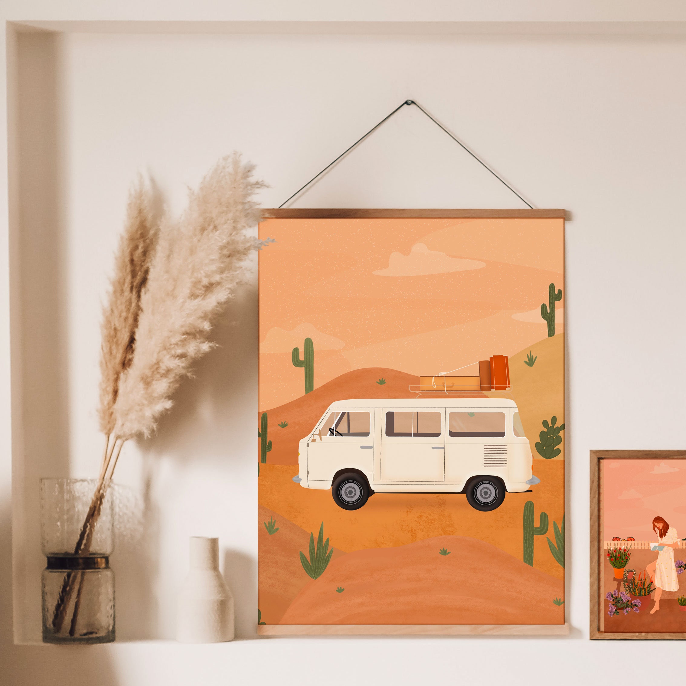 Campervan Art Print Travel Poster Boho Van Life Wall Art | Etsy