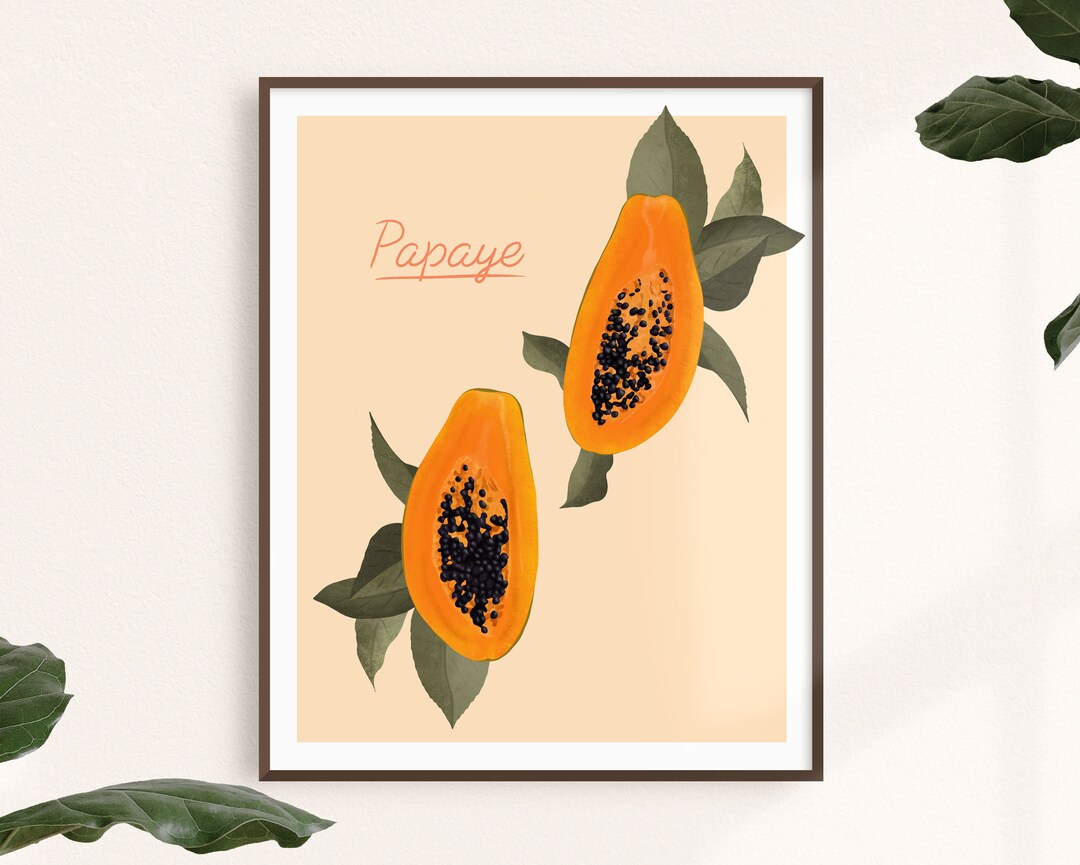 Papaya Botanical Print, Kitchen Wall Art, Fruit Illustration Print ...