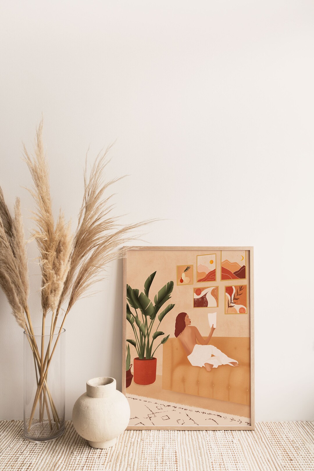 Woman Reading Art Print: Botanical Living Room Wall Decor - Etsy Canada