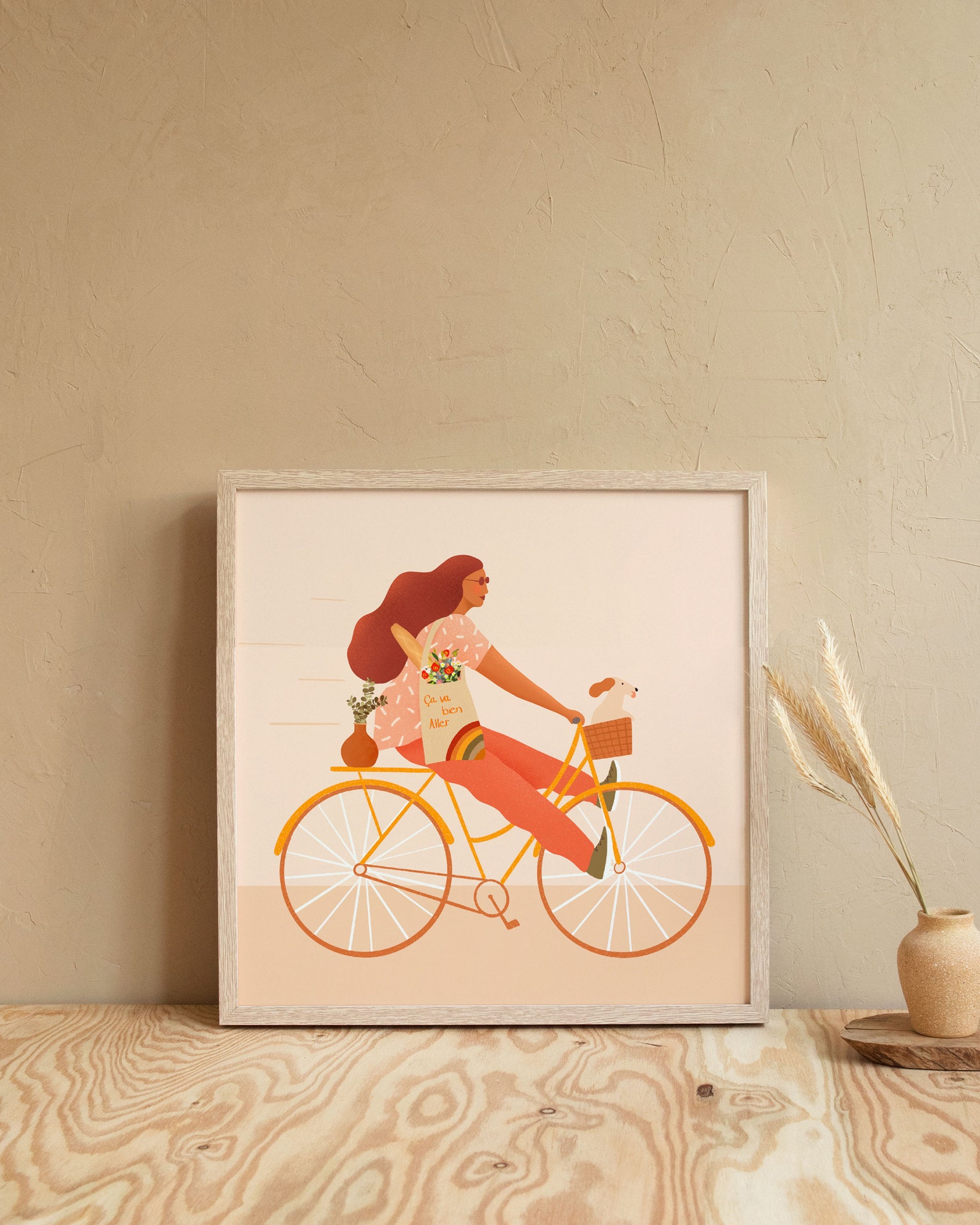 Woman Riding A Bike Illustration Art Print Bicycle Wall Art | Etsy