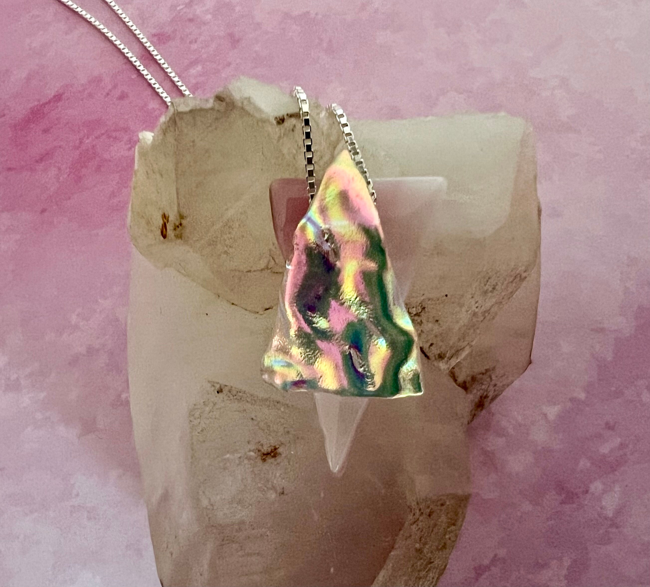 Star of David Pink Dichroic Glass Necklace Silver Chain,fused Glass ...