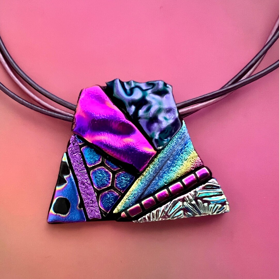 Impressive Dichroic Glass Pink Purple Trapeze Pendant,fused Glass ...