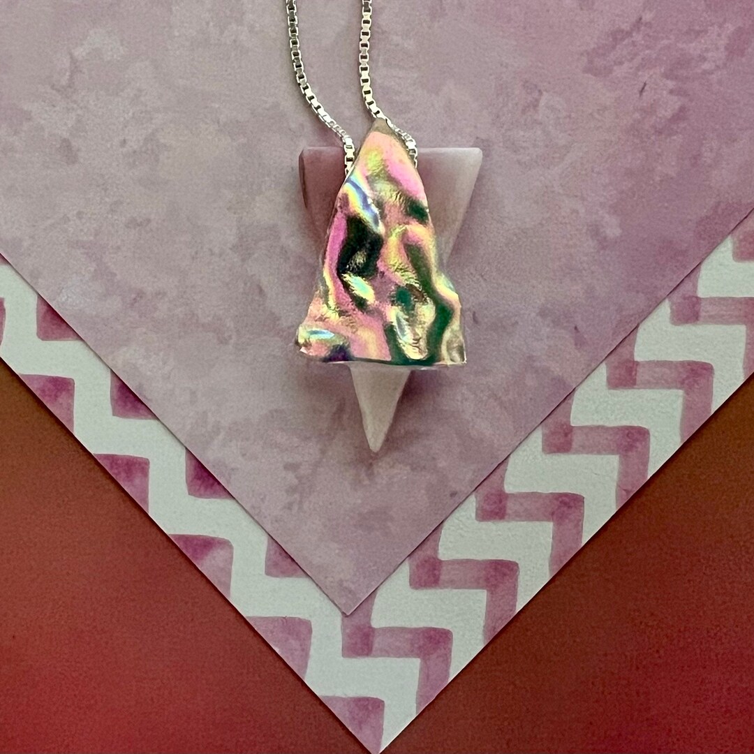 Star of David Pink Dichroic Glass Necklace Silver Chain,fused Glass ...