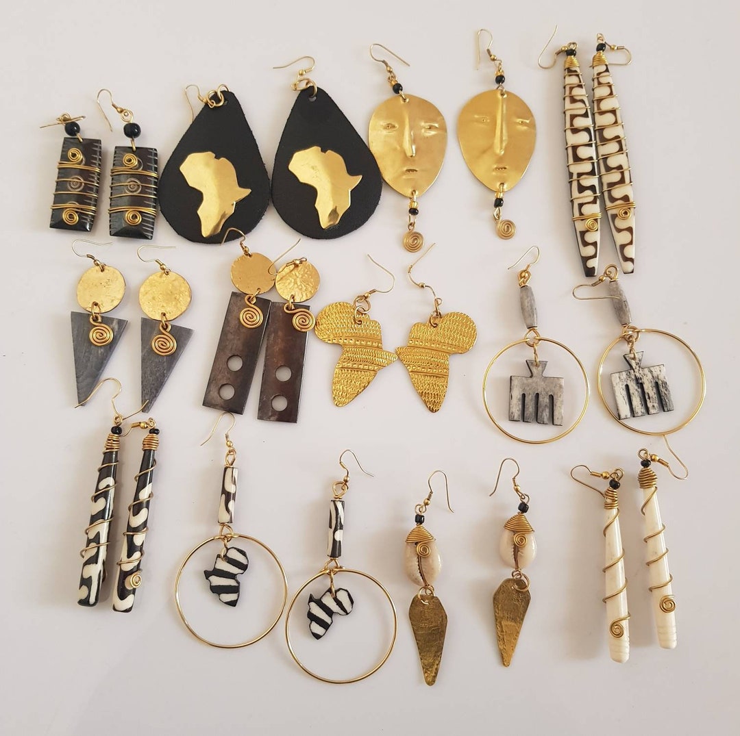 Assorted Earrings, African Earrings, Brass Earrings,african Bone ...