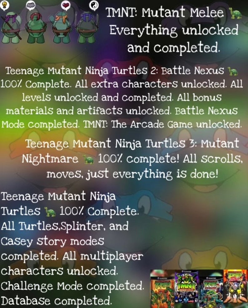 Teenage Mutant Ninja Turtles Save File Memory Card 100% Complete Games ...
