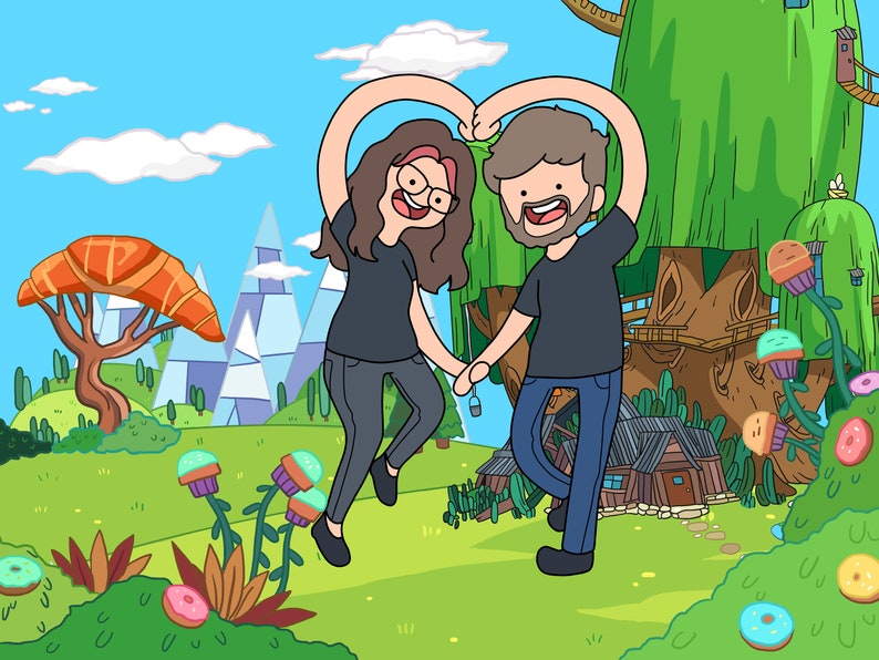 Adventure Time Cartoon Custom Portrait Illustration Couple - Etsy
