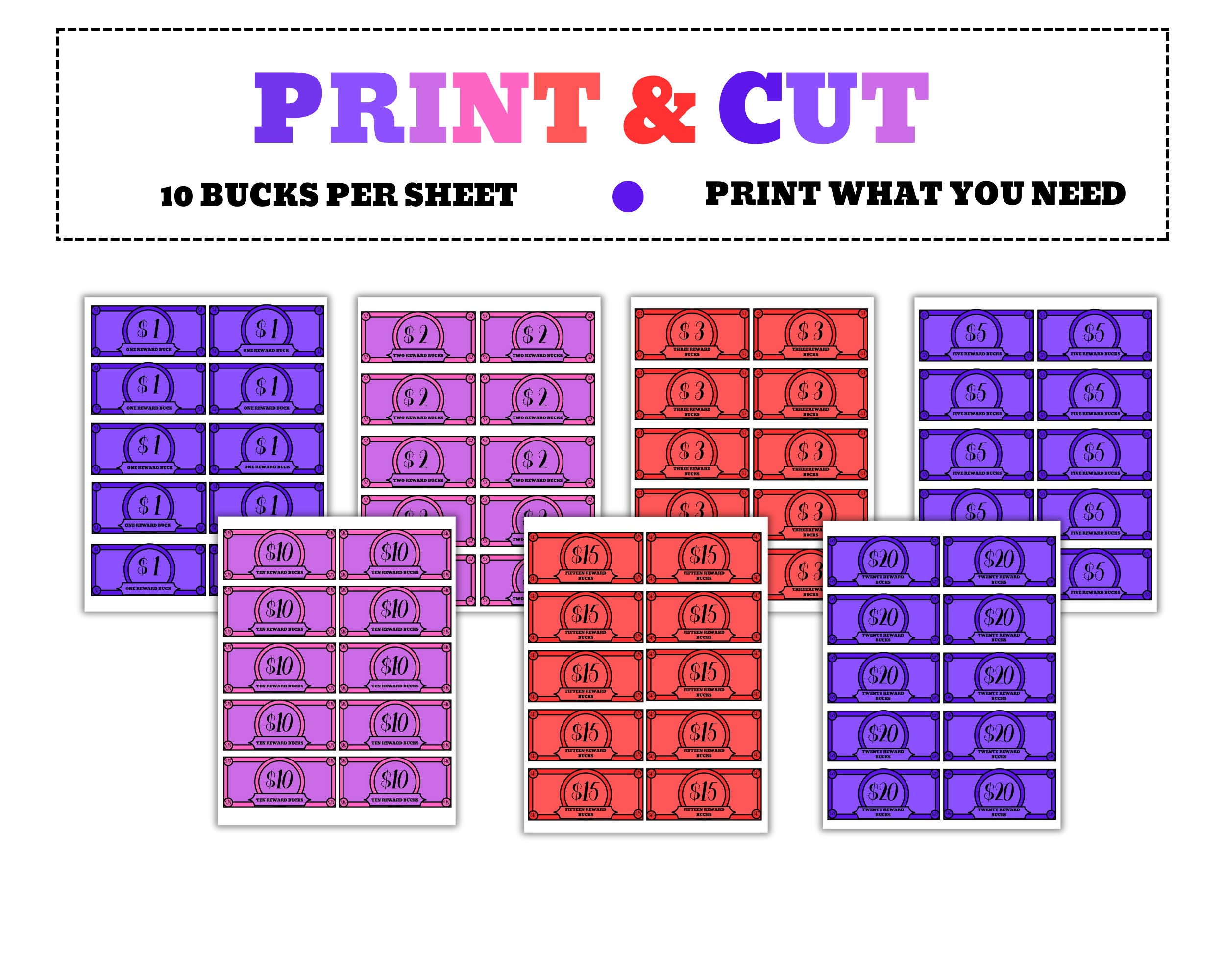 Editable Kids Reward Chart With Reward Bucks, Reward Bucks for Kids ...