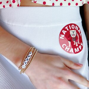 Custom Gold College Letter Bracelet 14k Gold Filled Waterproof Beaded ...