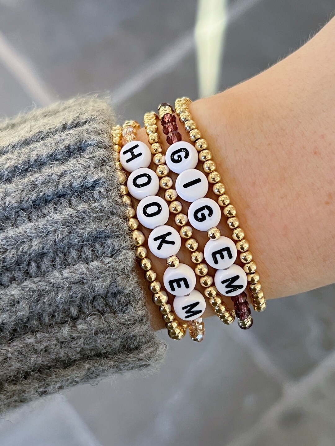 Custom College Bracelet: 14k Gold Filled Bead & Crystal, Personalized ...