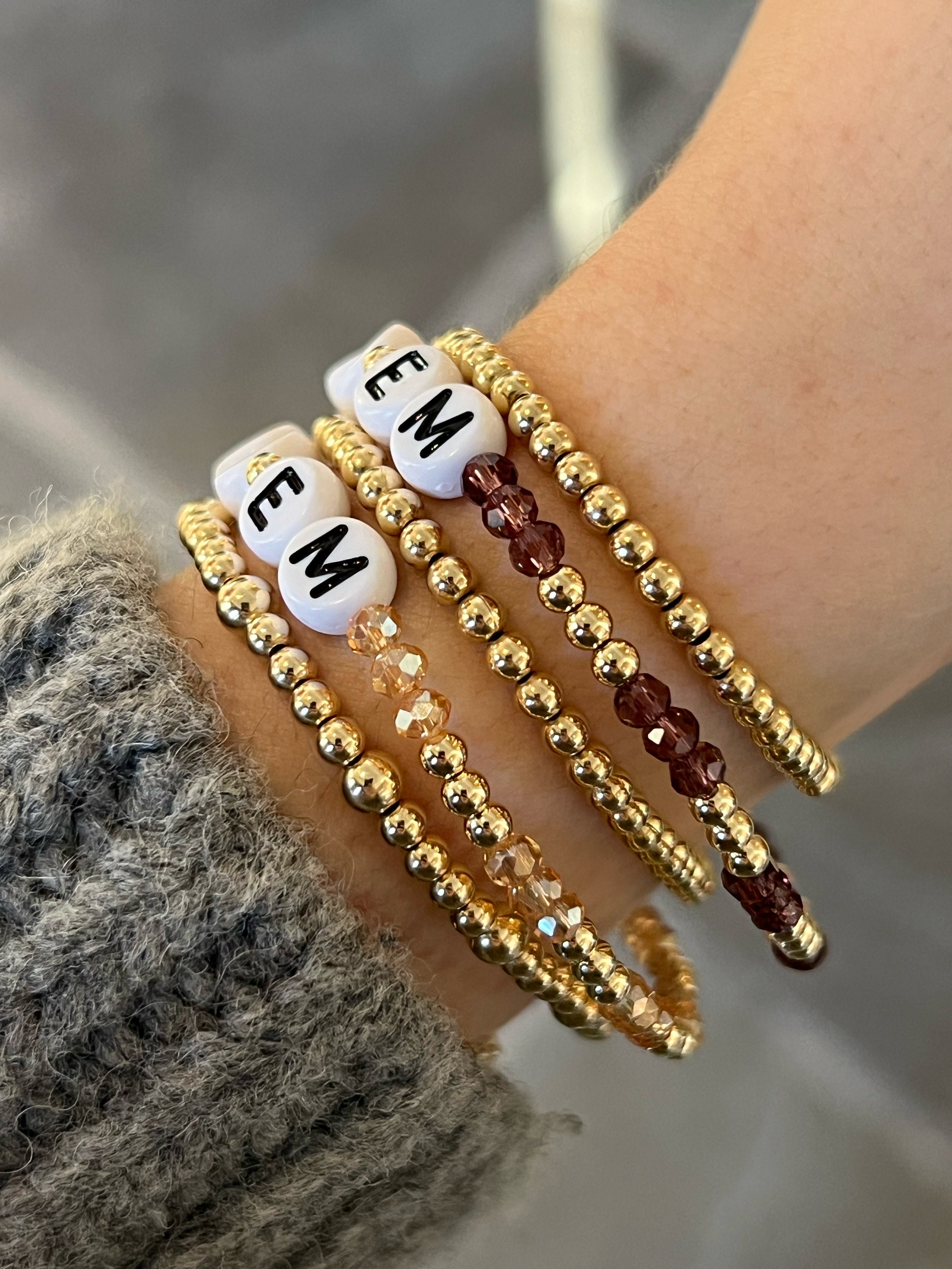 Custom College Bracelet: 14k Gold Filled Bead & Crystal, Personalized ...