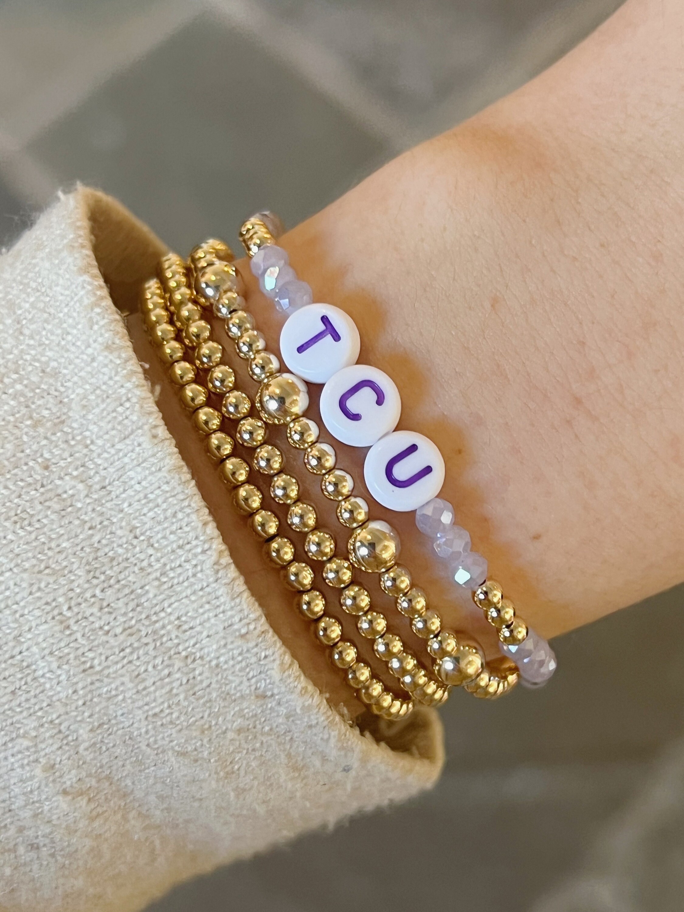 Custom College Bracelet: 14k Gold Filled Bead & Crystal, Personalized ...