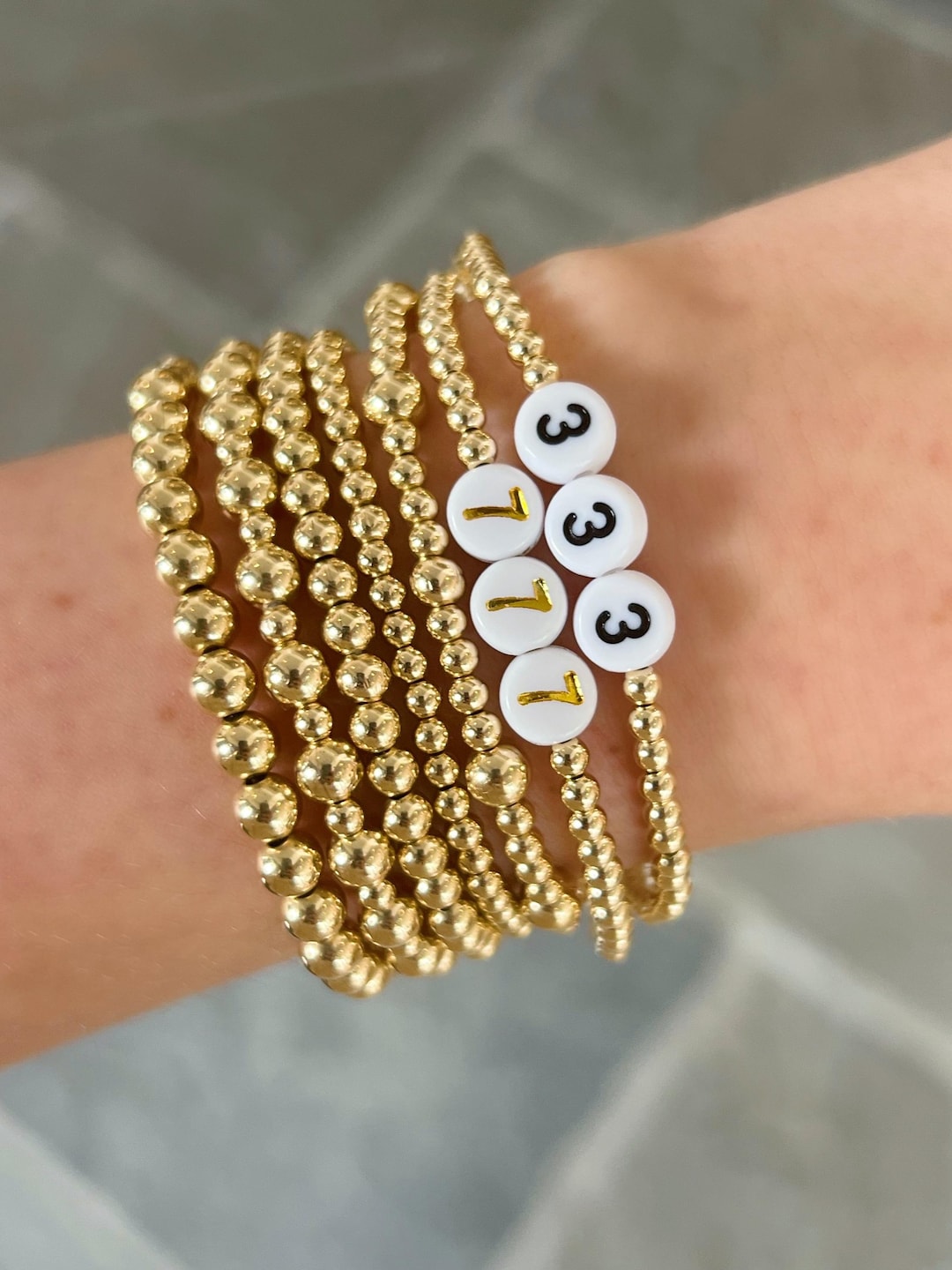 Angel Numbers Bracelet: 14k Gold Filled Beaded Stretch Bracelet - Etsy