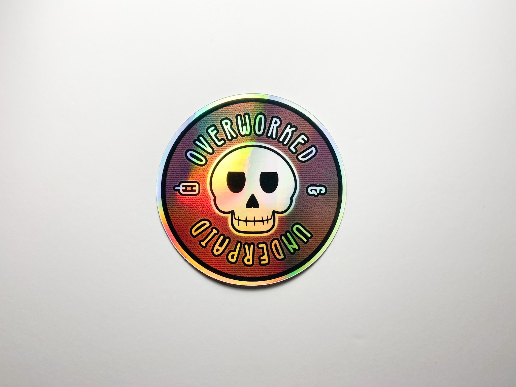 Overworked & Underpaid Holographic Sticker - Etsy