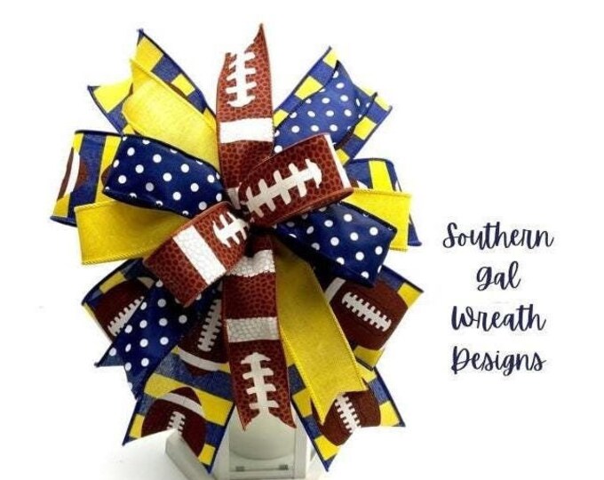 Yellow and Navy Football Wreath Bow, Football Ribbon, Lantern Topper ...