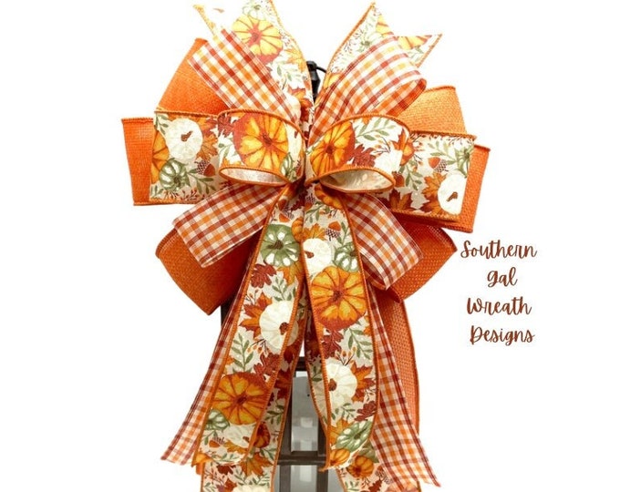 Fall Wreath Bow, Lantern Bow, Fall Door Hanger Bow, Wreath Embellishment, Thanksgiving Decor ...