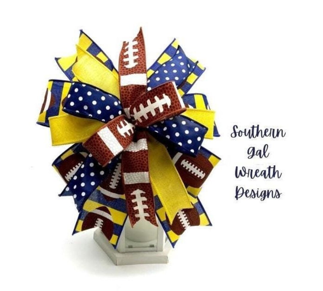 Yellow and Navy Football Wreath Bow, Football Ribbon, Lantern Topper ...