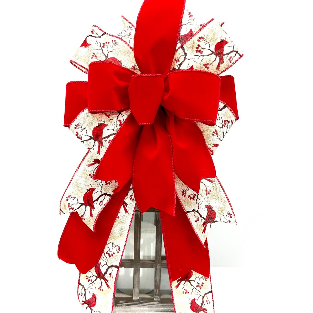 Red Cardinal Christmas Tree Topper Bow, Cardinal Ribbon, Lantern Topper ...