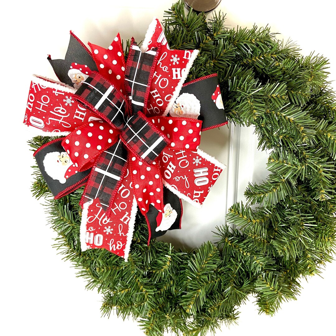 Santa Bow, Santa Tree Topper Bow, Christmas Wreath Bow, Santa Ribbon ...