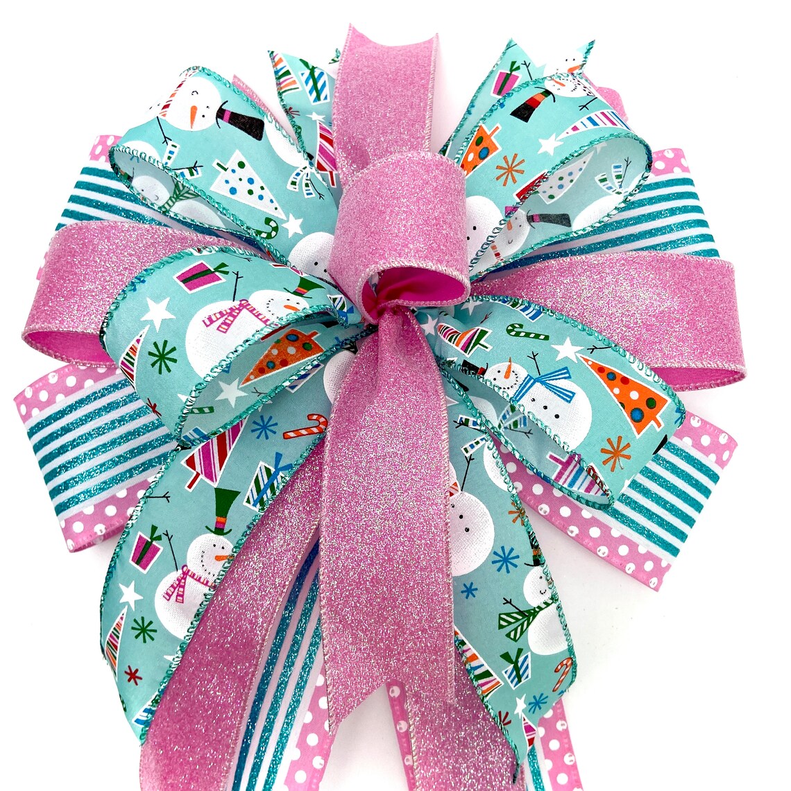 Snowman Ribbon Bow Tree Topper Bow Pink Christmas Tree Bow - Etsy