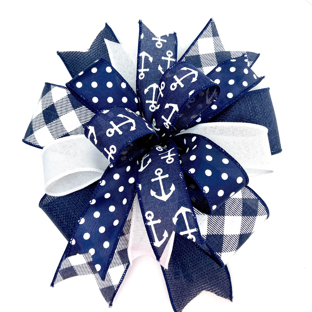 Nautical Lantern Bow, Nautical Wreath Bow, Beach House Bow Decor ...