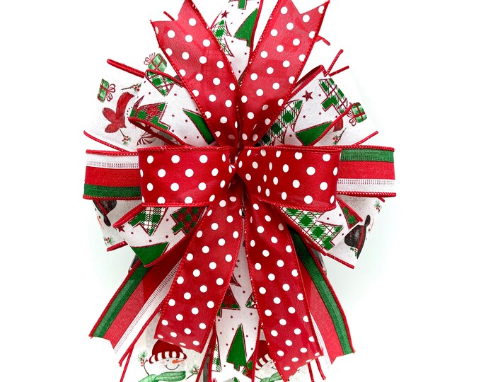 Snowman Bow, Tree Topper Bow, Christmas Wreath Bow, Snowman Ribbon ...