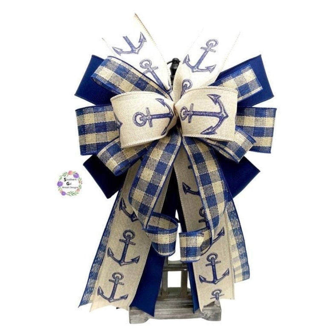 Nautical Wreath Bow, Beach Bow, Anchor Ribbon Bow, Wreath Bow, Nautical ...