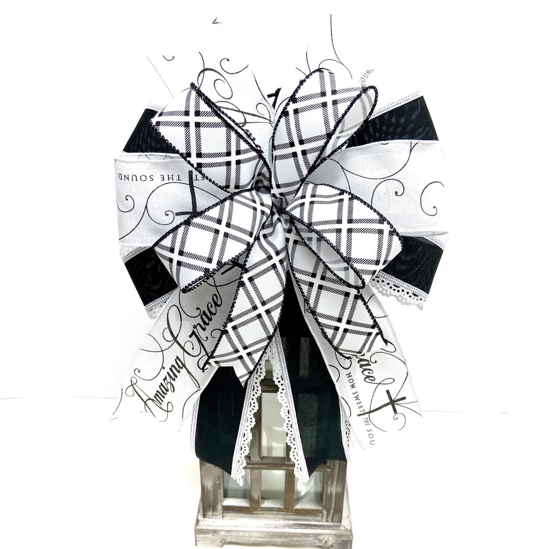 Amazing Grace Bow, Religious Bow, Black & White Wreath Bow, Lantern ...