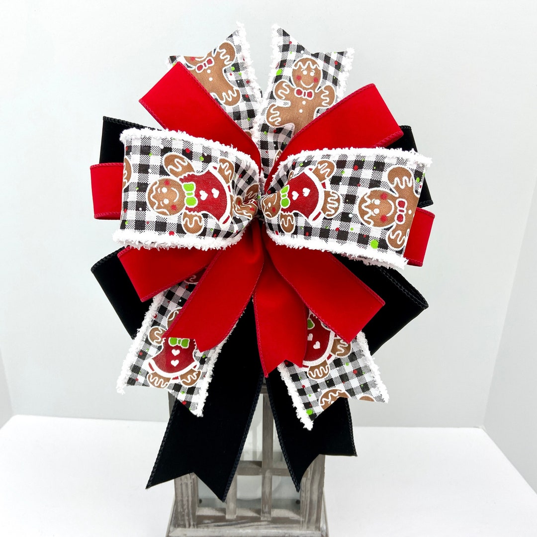 Gingerbread Wreath Bow, Small Gingerbread Tree Topper Bow, Gingerbread ...