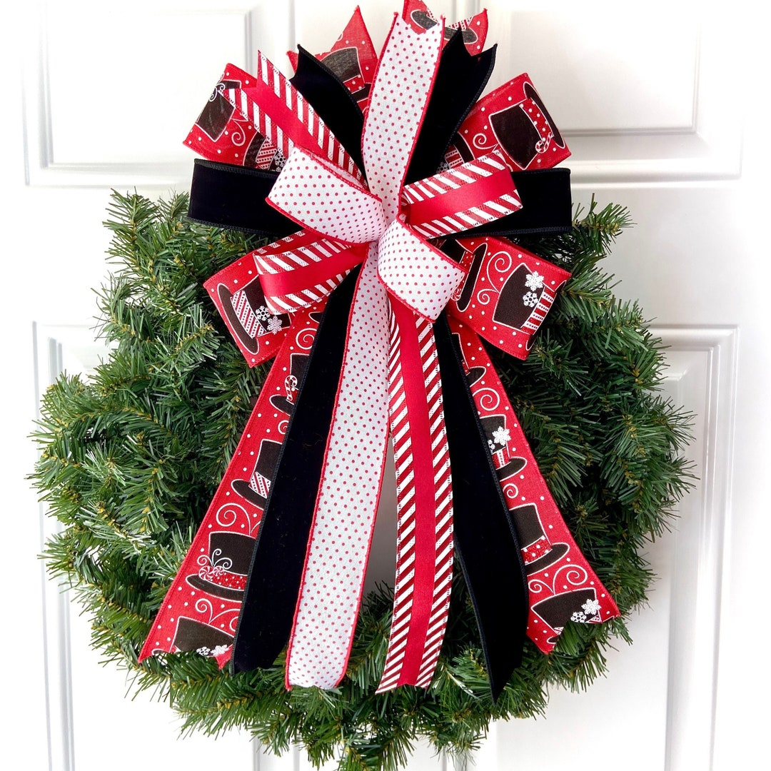 Snowman Bow, Tree Topper Bow, Snowman Ribbon, Christmas Wreath Bow ...