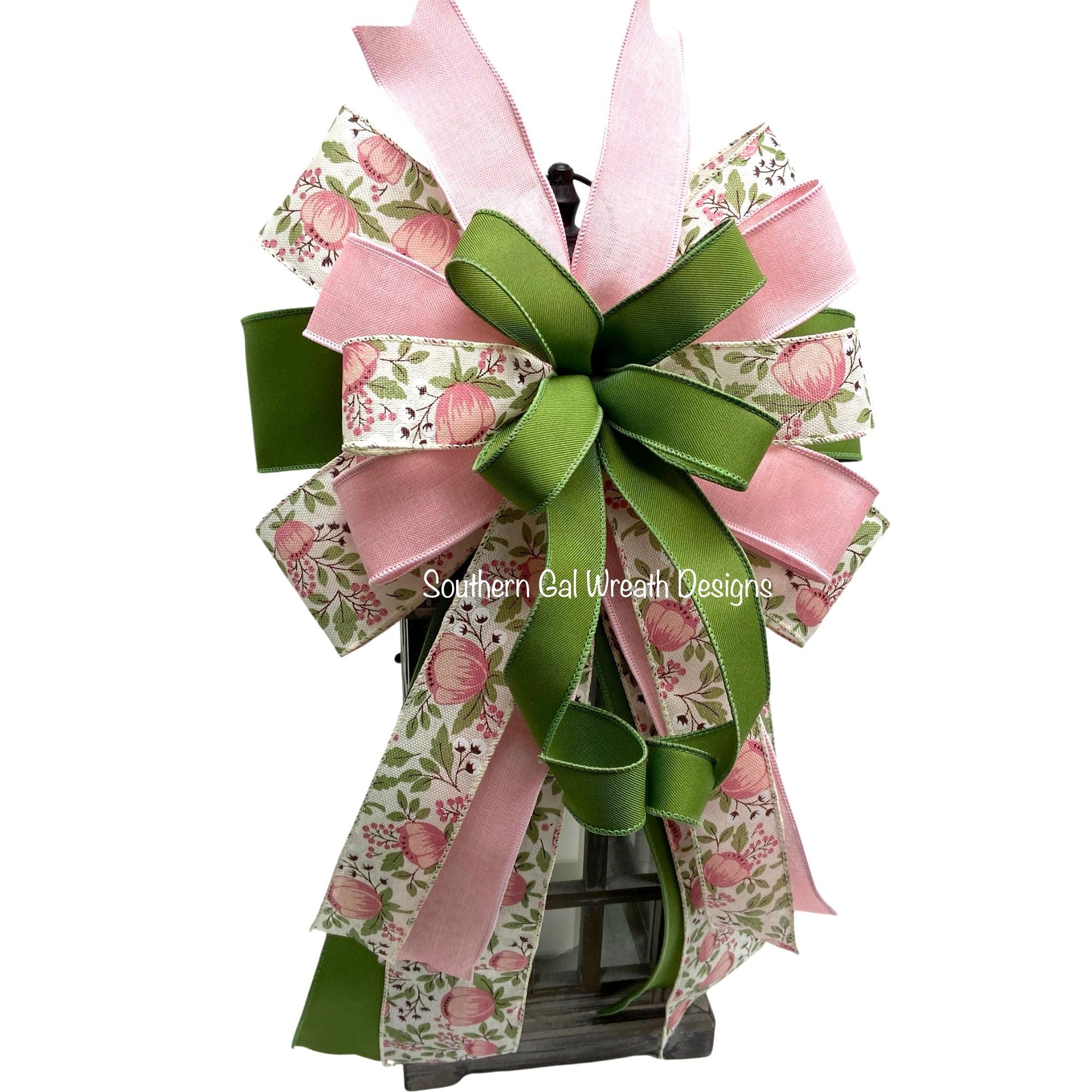 Spring Lantern Bow, Pink Peony Floral Wreath Bow, Mailbox Bow, Lantern ...