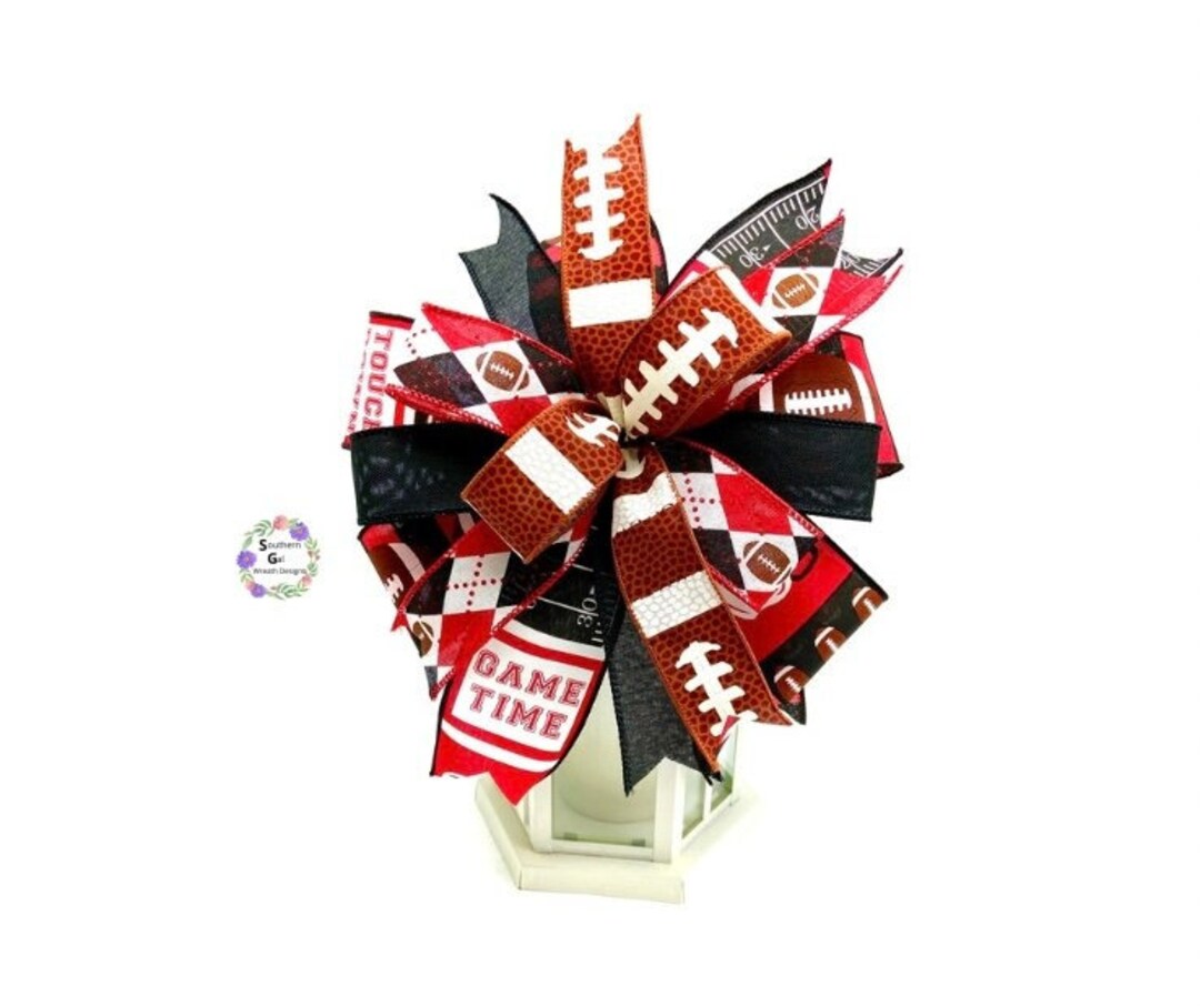 Red and Black Wreath Bow, College Football Bow, Fall Lantern Bow ...