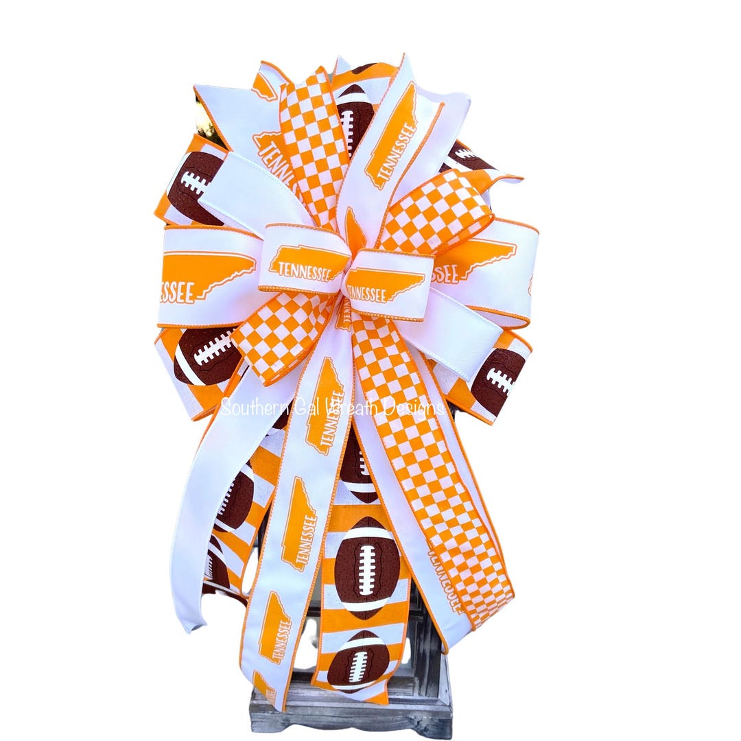 Orange and White Football Wreath Bow, Tailgating Bow, College Lantern ...