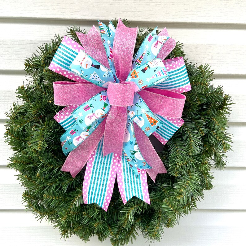 Snowman Ribbon Bow Tree Topper Bow Pink Christmas Tree Bow - Etsy