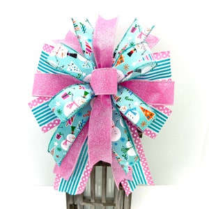 Snowman Ribbon Bow Tree Topper Bow Pink Christmas Tree Bow - Etsy