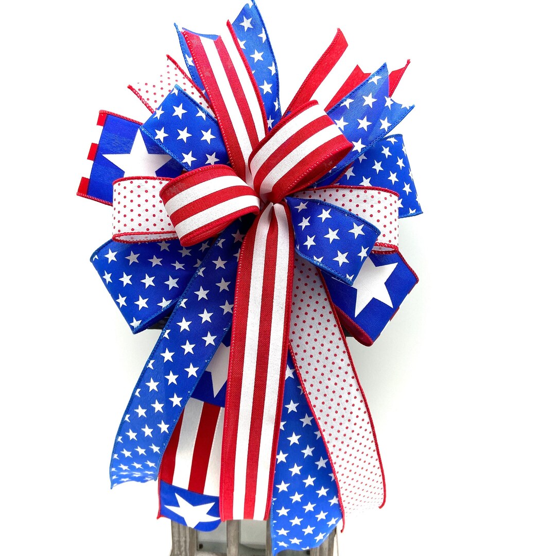 Patriotic Wreath Bow, Patriotic Ribbon Bow, Red,white & Blue Bow ...