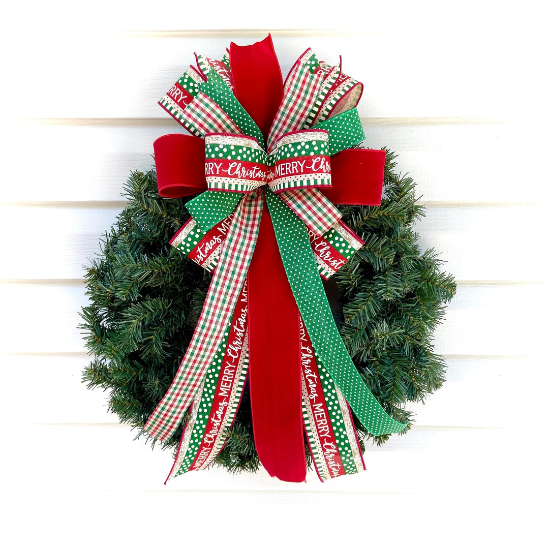 Tree Topper Bow, Red and Green Christmas Bow, Large Christmas Wreath ...