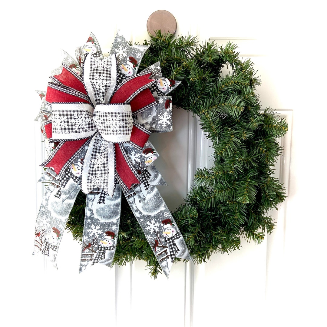 Tree Topper Bow, Snowman Bow for Wreath, Christmas Swag Bow, Snowman ...