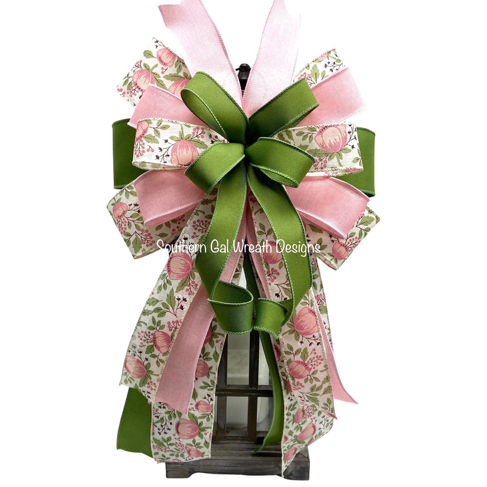 Spring Lantern Bow, Pink Peony Floral Wreath Bow, Mailbox Bow, Lantern ...