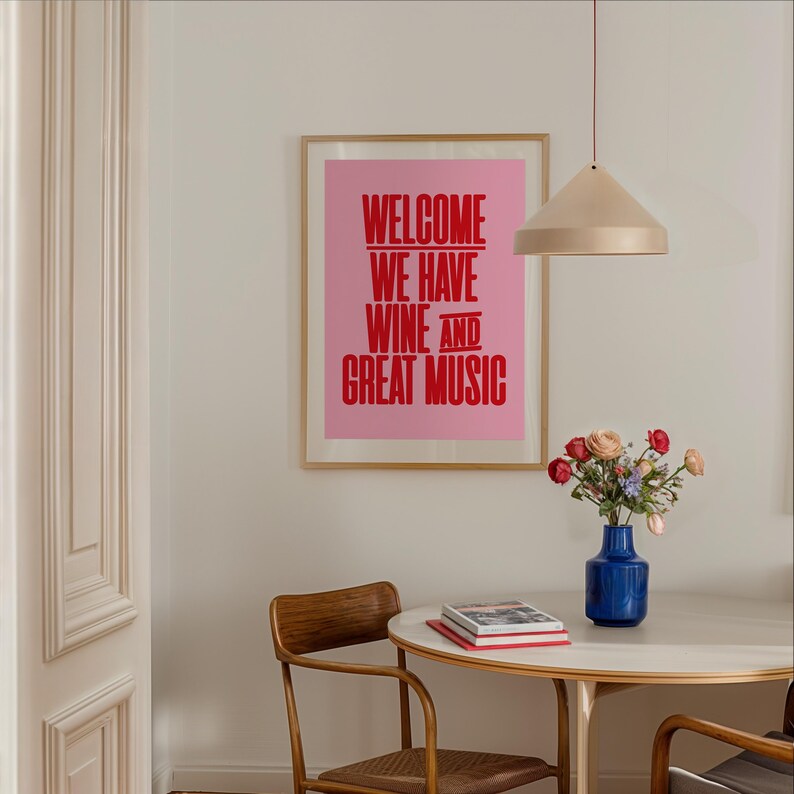 Welcome Print | Music & Wine | Trendy Poster | Wall Art | Typographic ...
