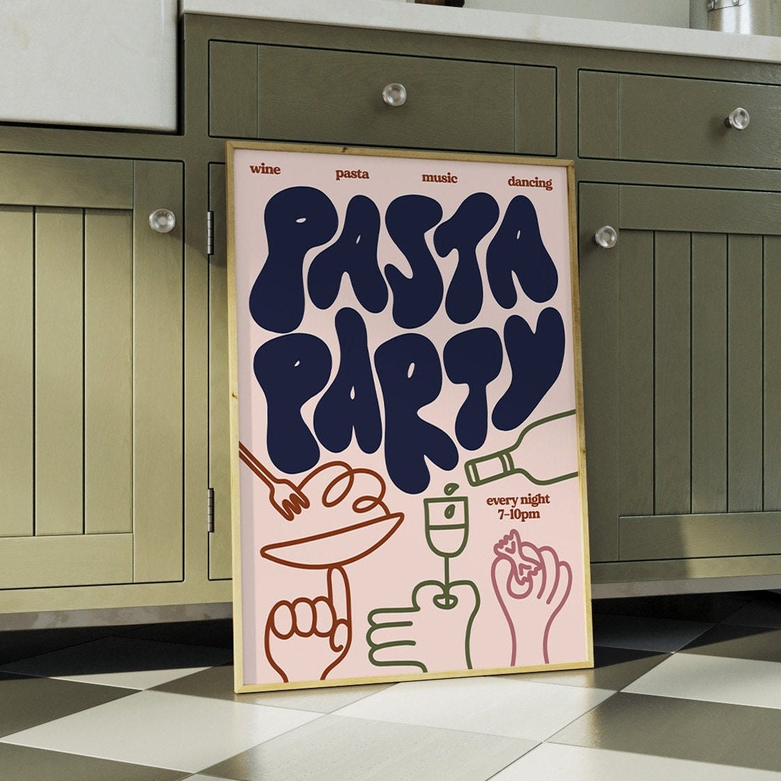 Pasta Party | Food Print | Kitchen | Music Poster | Wall Art | A5 A4 A3 ...