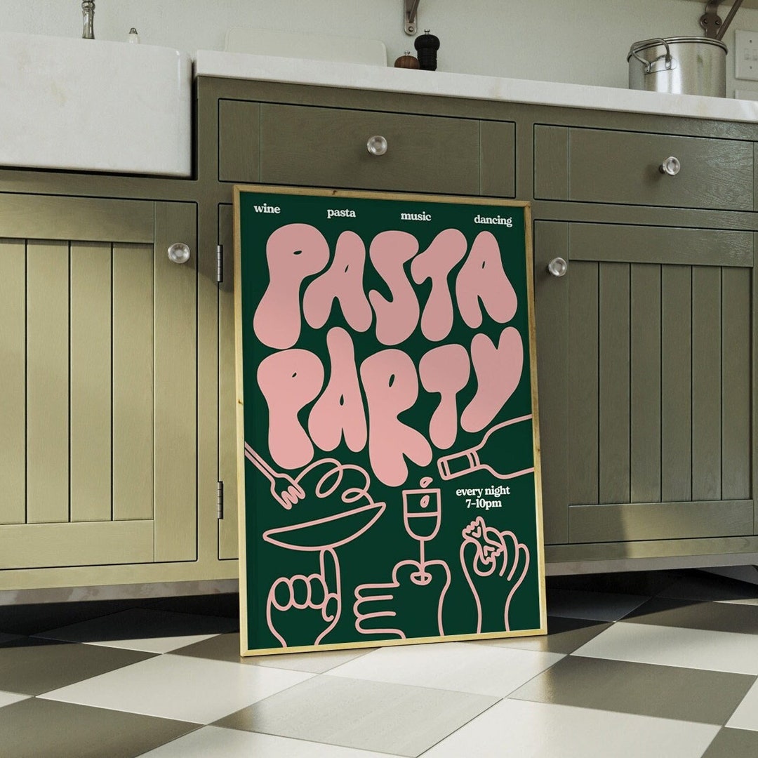 Pasta Party | Food Print | Kitchen | Music Poster | Wall Art | A5 A4 A3 ...